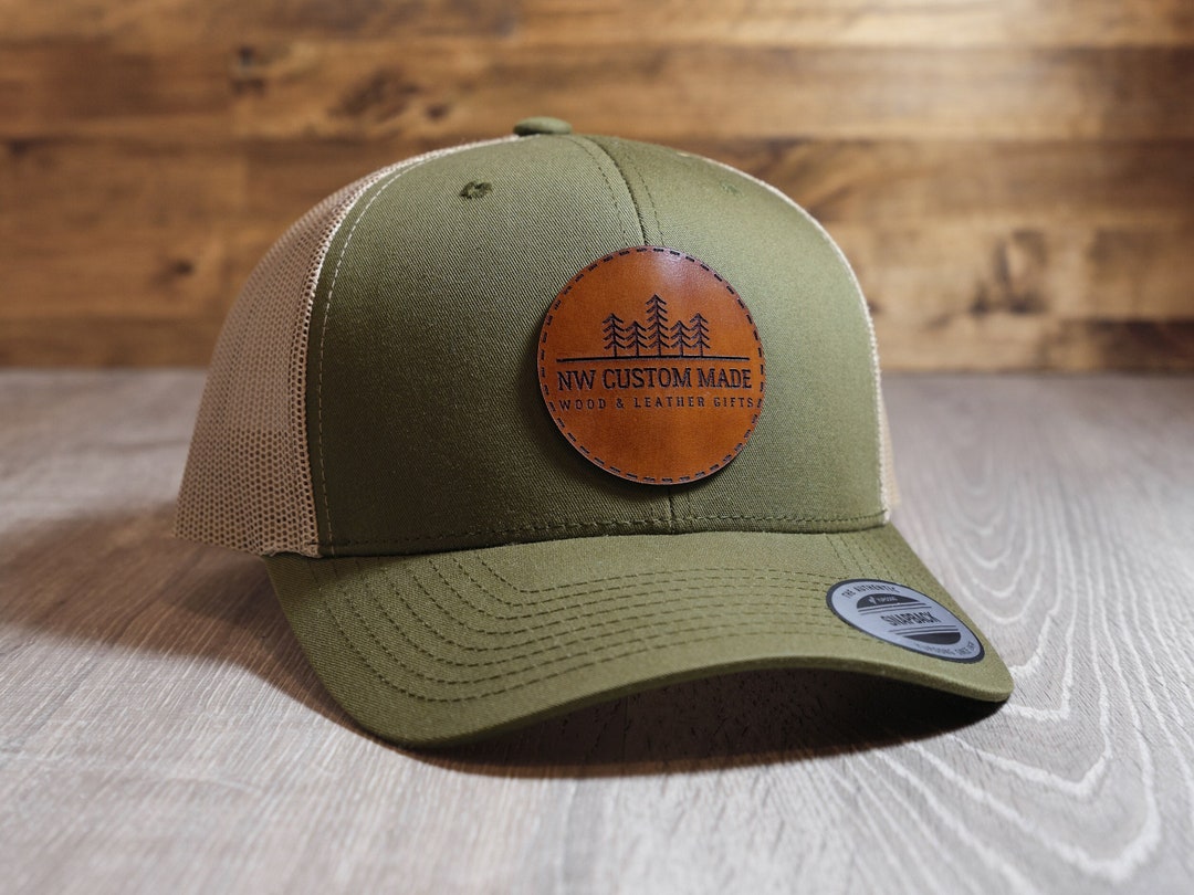 Custom Leather Patch Trucker Hat With Logo Real Leather - Etsy