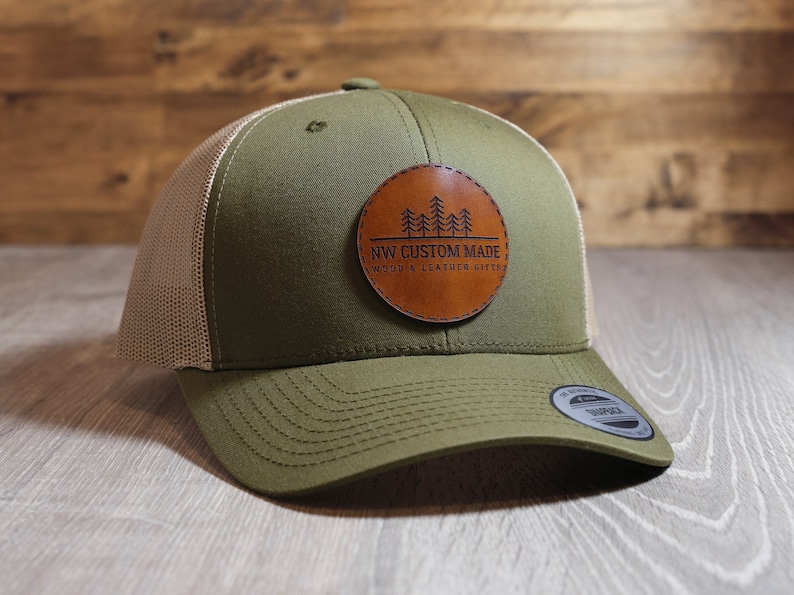 Custom Leather Patch Trucker Hat With Logo Real Leather - Etsy
