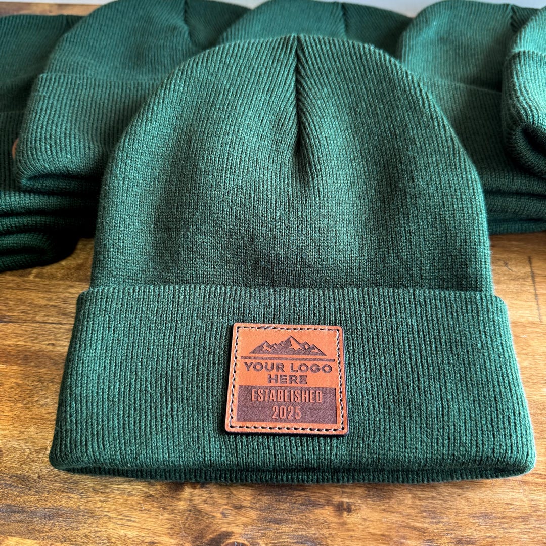 Custom Beanies | Premium Real Leather Patch Beanies, Engraved Logo ...