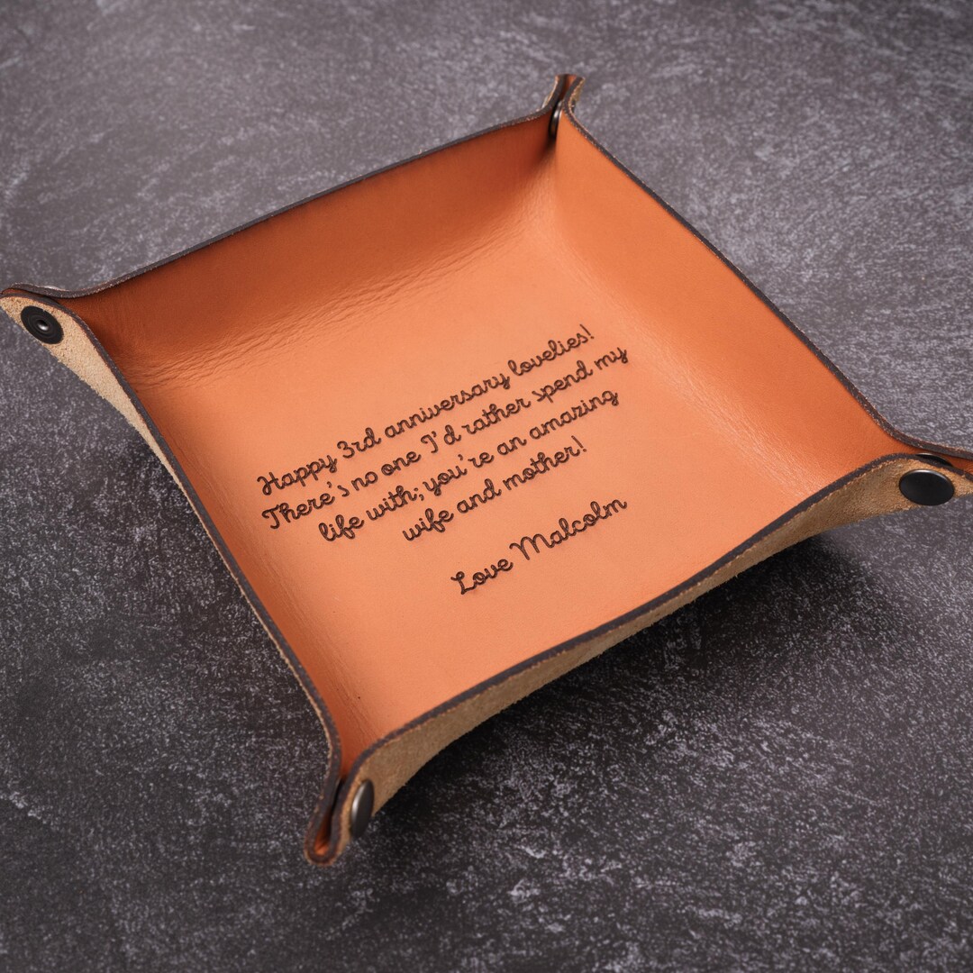 Custom Text Leather Catch All Tray | Handmade Real Leather Valet Tray ...