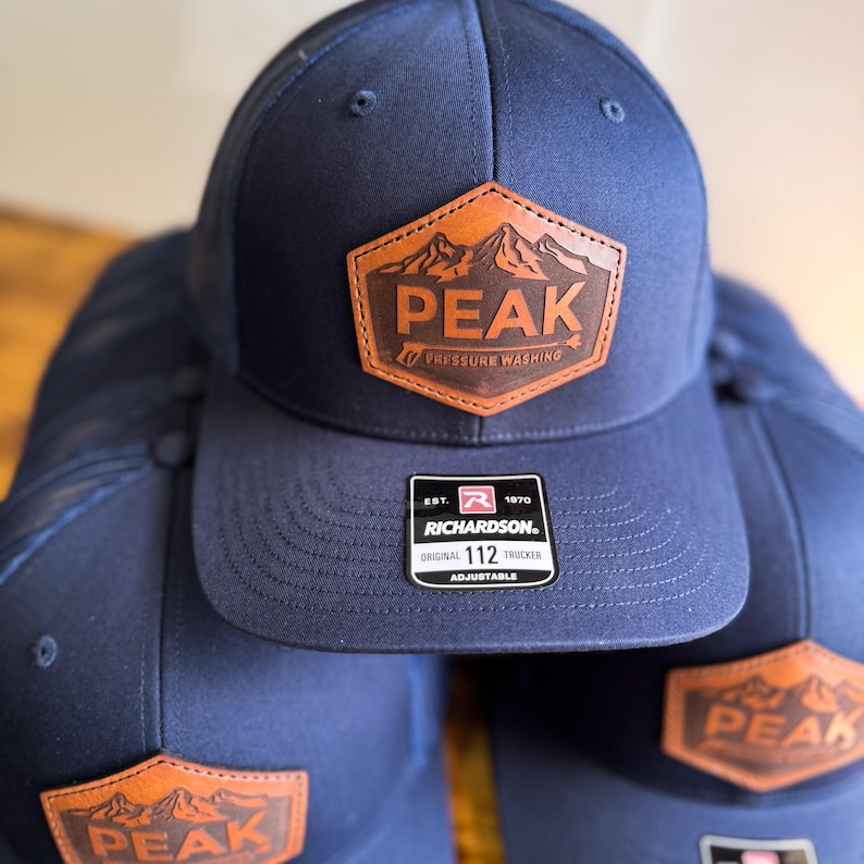 Custom Leather Patch Trucker Hat for Business - Richardson 112, Real ...