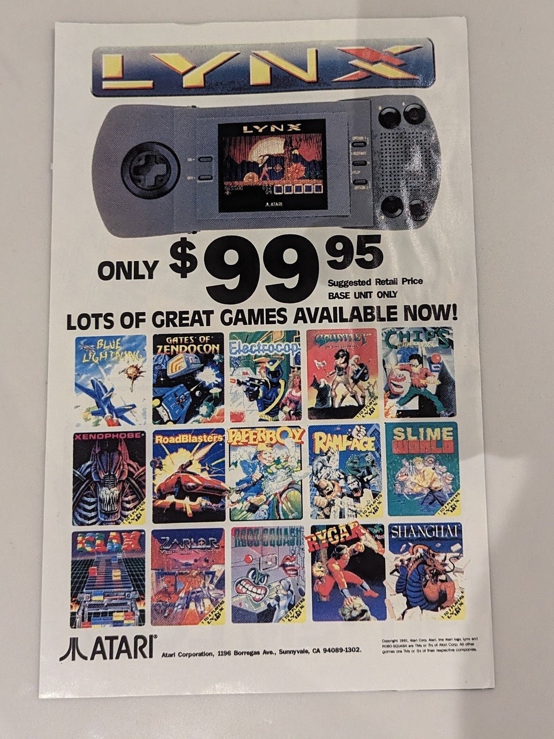 Atari Lynx Video Game Vintage Print Ad/poster 90s - Etsy