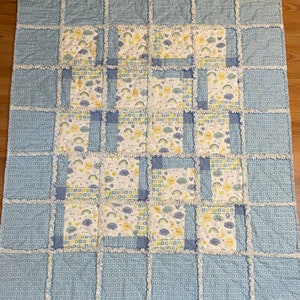 Handmade Baby Boy Rag Quilt Baby Blanket Blue, White & Yellow Cotton ...