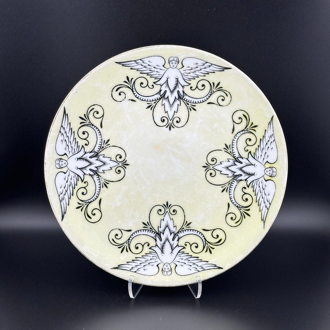 Antique RS Germany Angel Harpy Pale Yellow Black Porcelain Cabinet ...