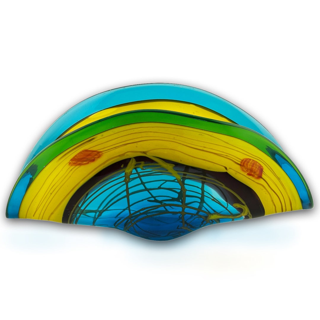 Large Retro Art Glass Hand Blown Fold Vase Freeform Fan Table ...