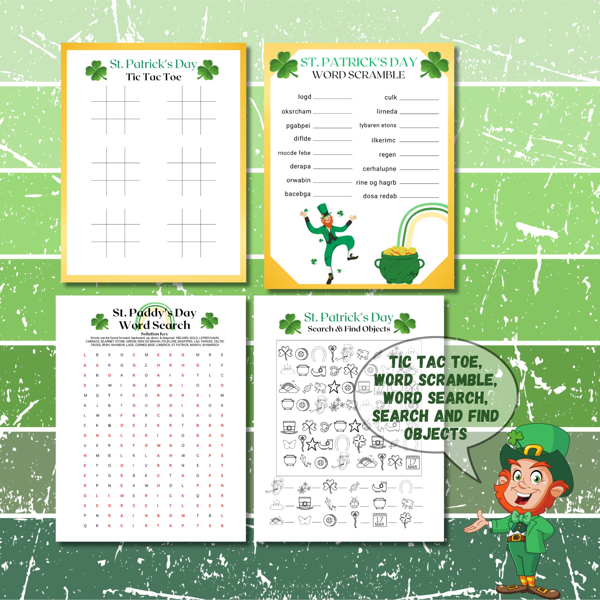 Printable St. Patrick's Day Activity Bundle, Tic Tac Toe, Word Search ...