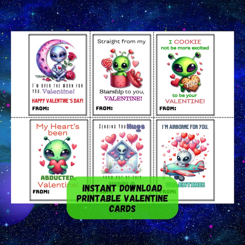 Alien Valentine Printables, Out of This World, Martian Valentines ...