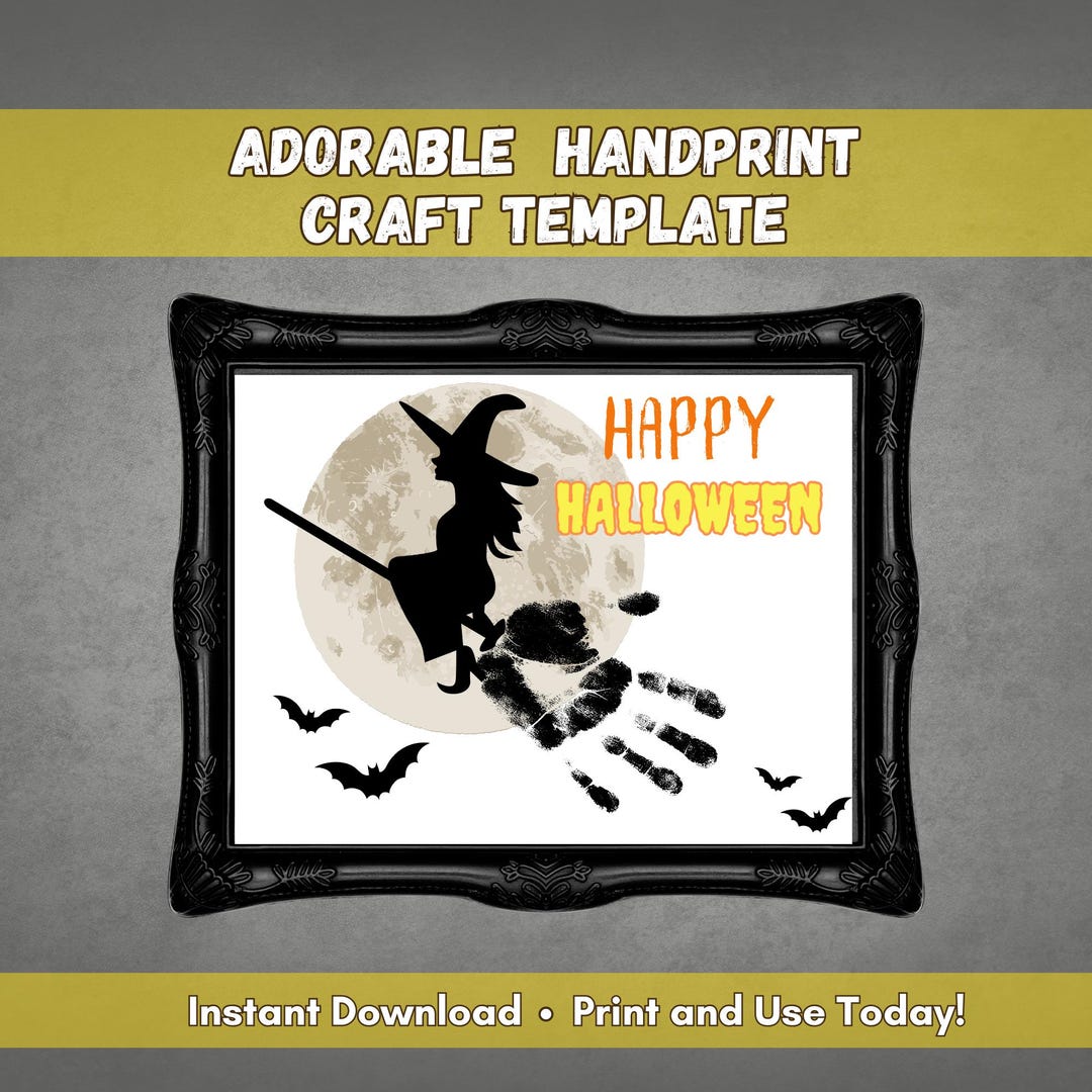 Halloween Handprint Witch on Broom Happy Halloween Fall DIY Craft - Etsy