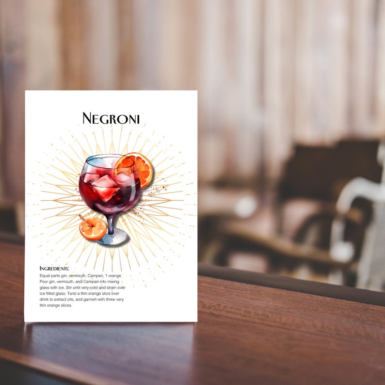 Negroni Cocktail Watercolor Art Deco Sign (PDF & JPG) - Etsy
