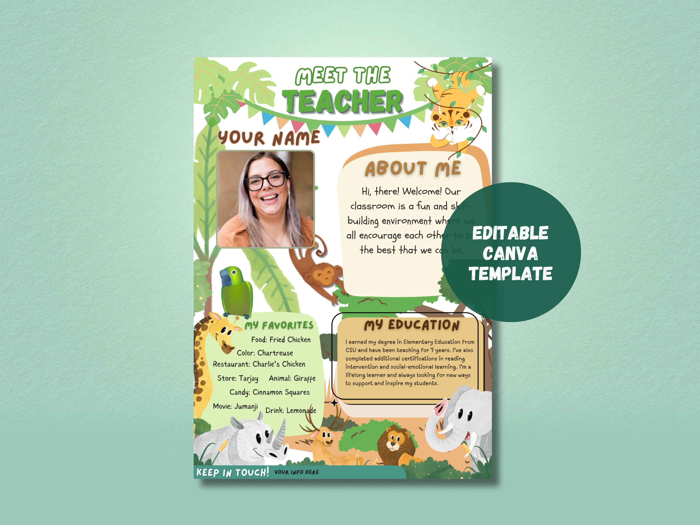 Jungle Theme Meet the Teacher Template: Editable Canva Flyer (US Letter ...