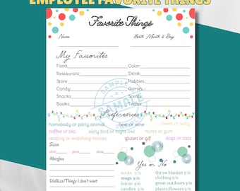 Employee Favorite Things Survey: Printable Team Building Activity (PDF ...
