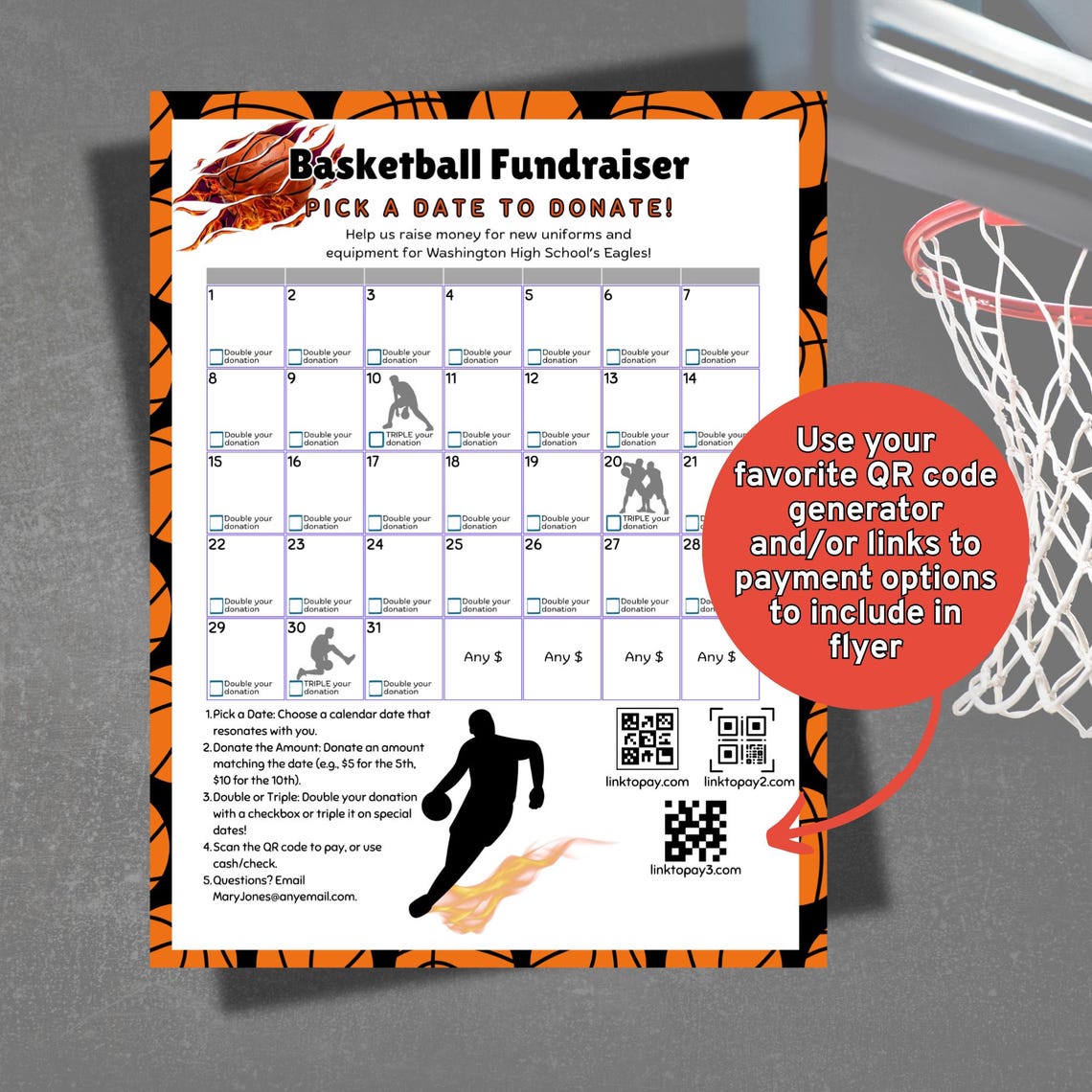 Basketball Fundraiser Flyer: Editable Calendar Template (canva) - Etsy