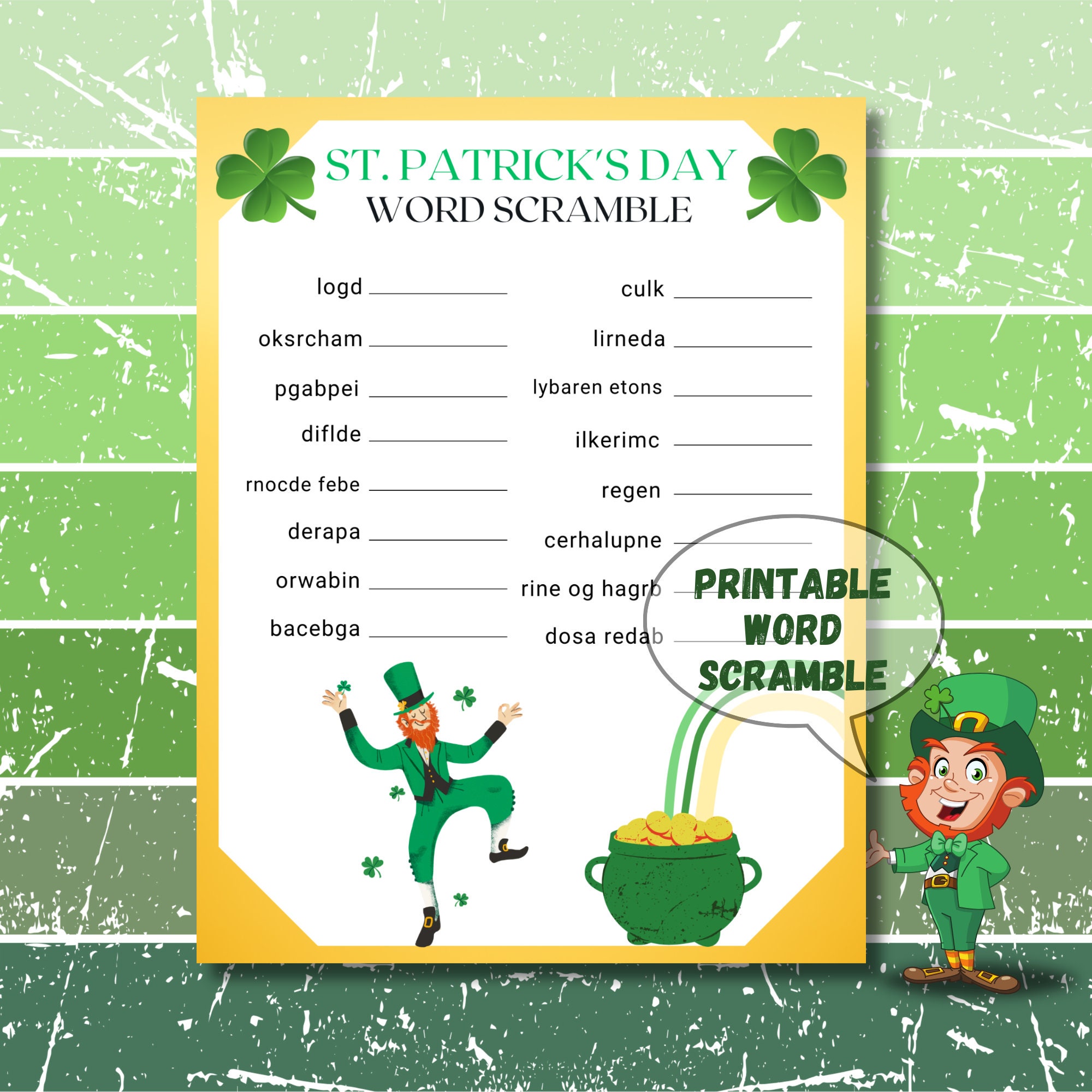 Printable St. Patrick's Day Word Scramble, Classroom Activity, Irish ...