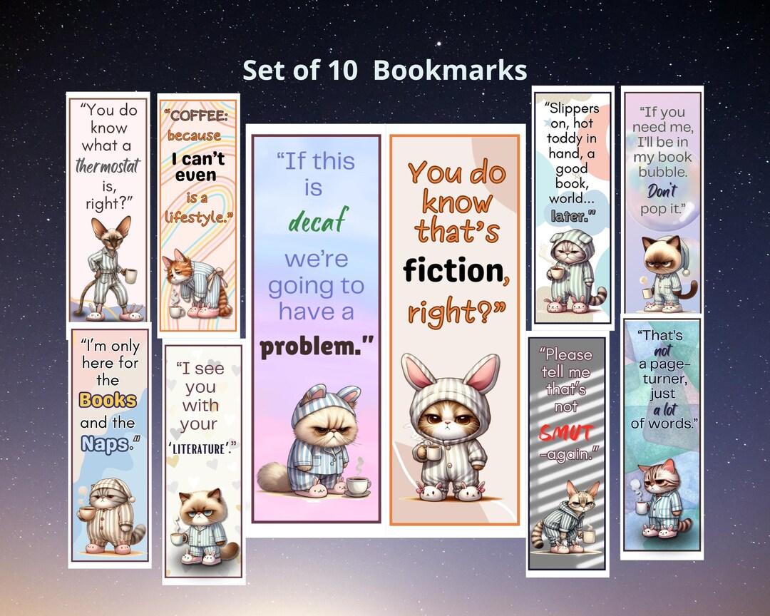 Snarky Cat Bookmarks Printable Set - Etsy