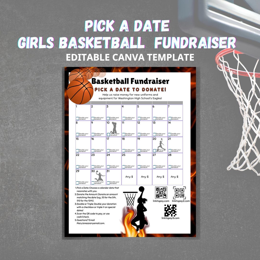 Girls Basketball Fundraiser Flyer Editable in Canva, Pick a Date to ...
