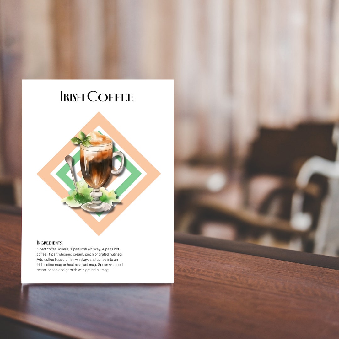 Printable Signature Drink Irish Coffee Art, Watercolor Sign, Art Deco ...