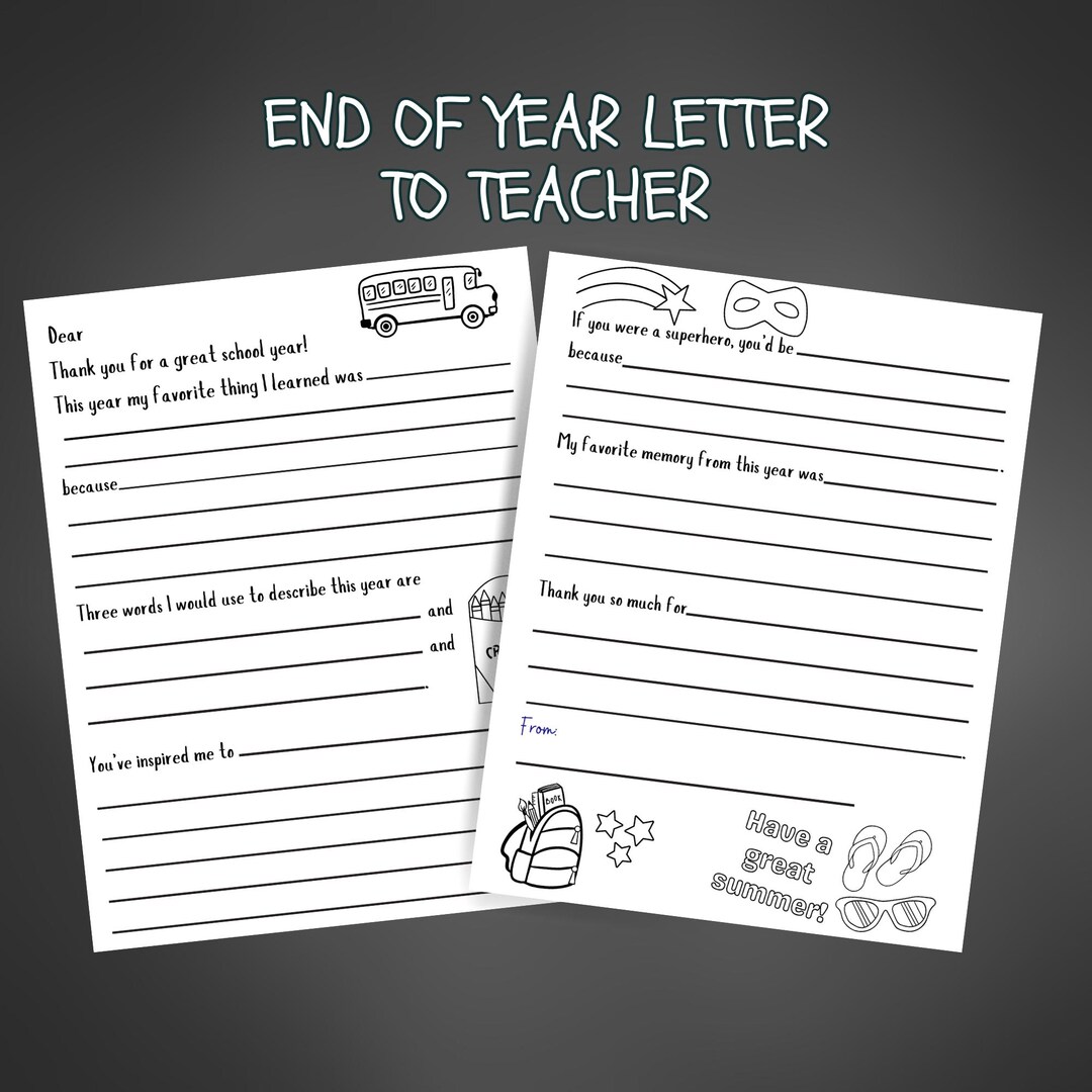 End of Year Teacher Appreciation Letter, Printable Coloring Activity ...