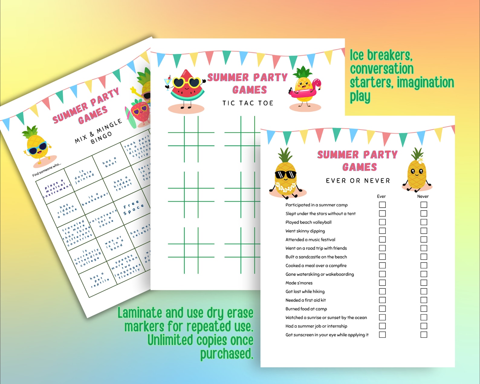Activity Games, Summer Fun Printable Pack: 10 Games With Cute Fruit ...