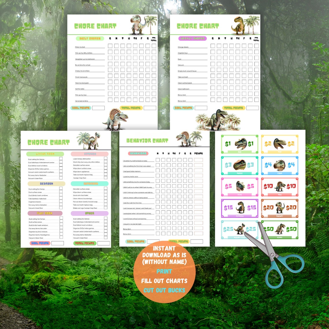 Dinosaur Themed Reward Chart for Kids - Etsy