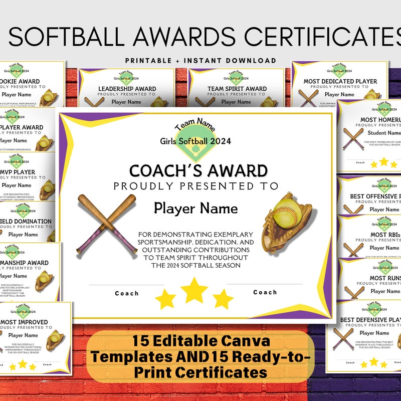 Softball Award Template - Etsy