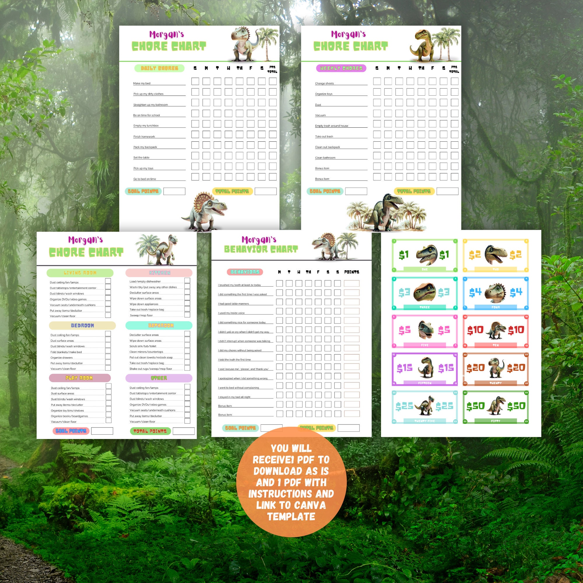 Dinosaur Themed Reward Chart for Kids - Etsy