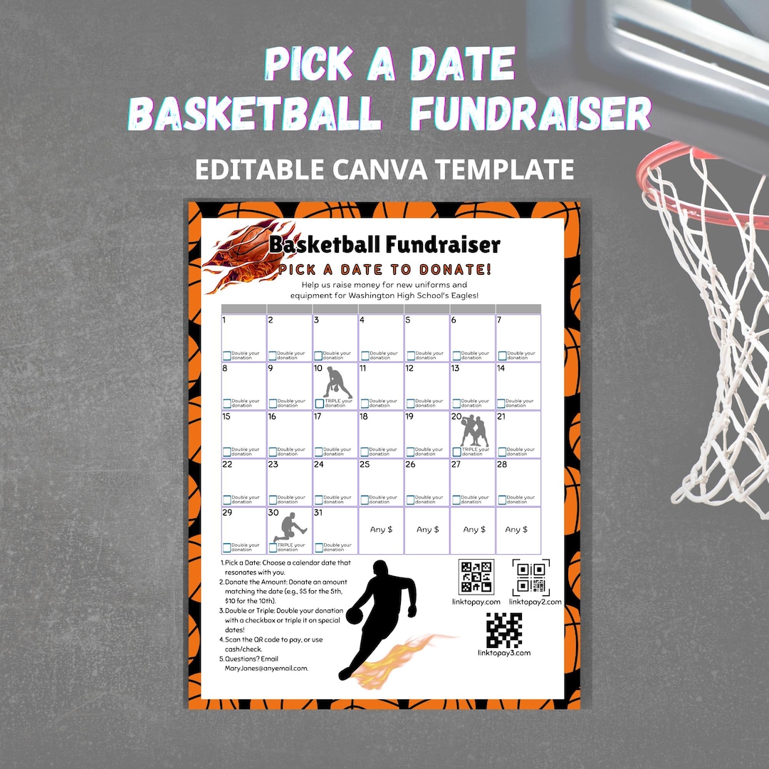 Basketball Fundraiser Flyer: Editable Calendar Template (canva) - Etsy