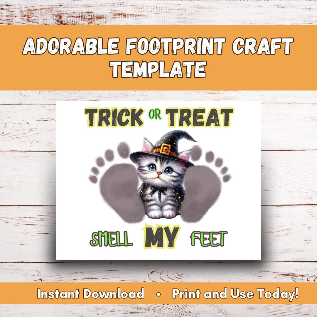 Witch Kitten Footprint Art: Halloween Keepsake (printable Template, PDF ...