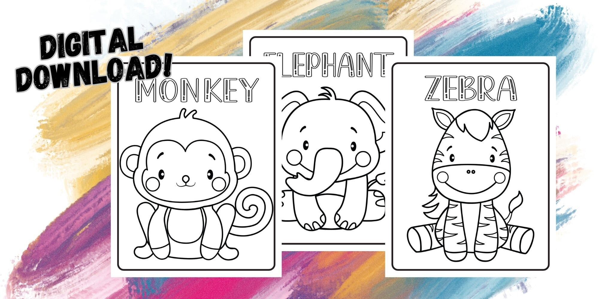 Printable Coloring Sheets/bundle/animal/elephant/zebra/monkey/preschool ...