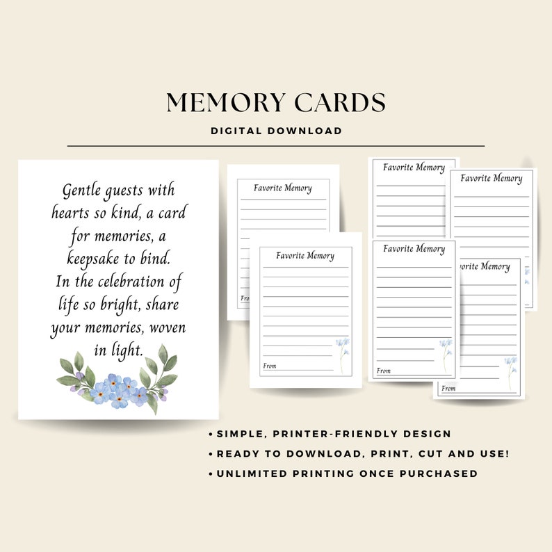 Share a Memory With These Elegant Funeral Cards, Printable Memorial ...