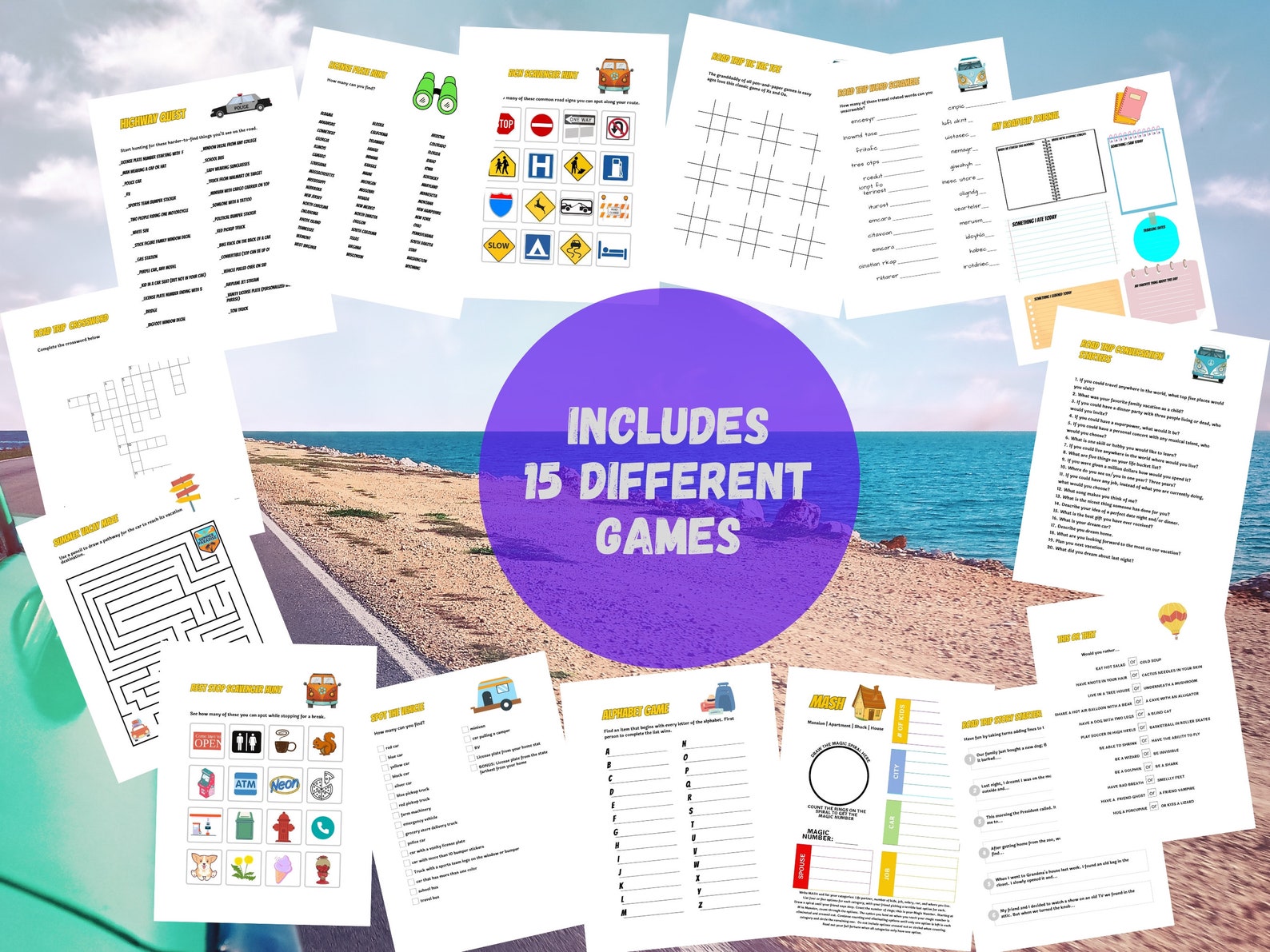Printable Travel Games Activities Bundle for Kids, Scavenger Hunts ...