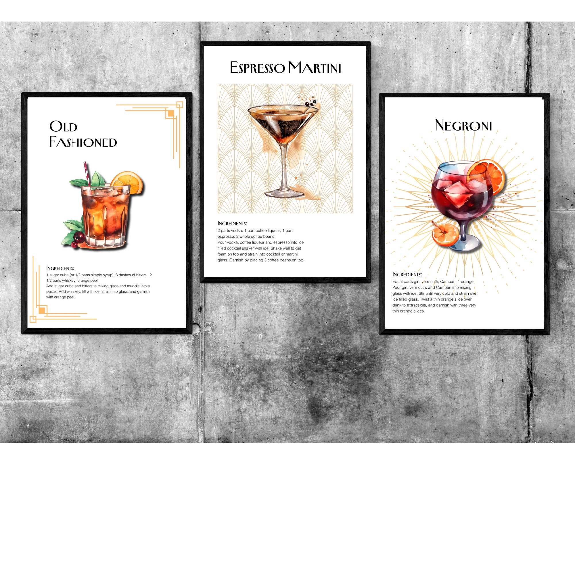 Set of 6 Classy Printable Cocktail Wall Art, Art Deco Motif, Bar Cart ...