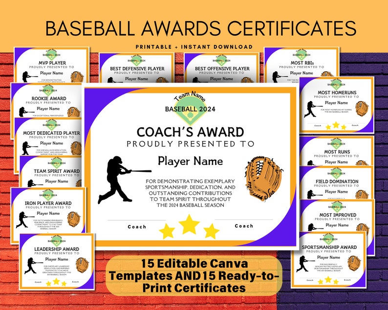Baseball Award Certificates-editable and Ready to Print non-editable ...