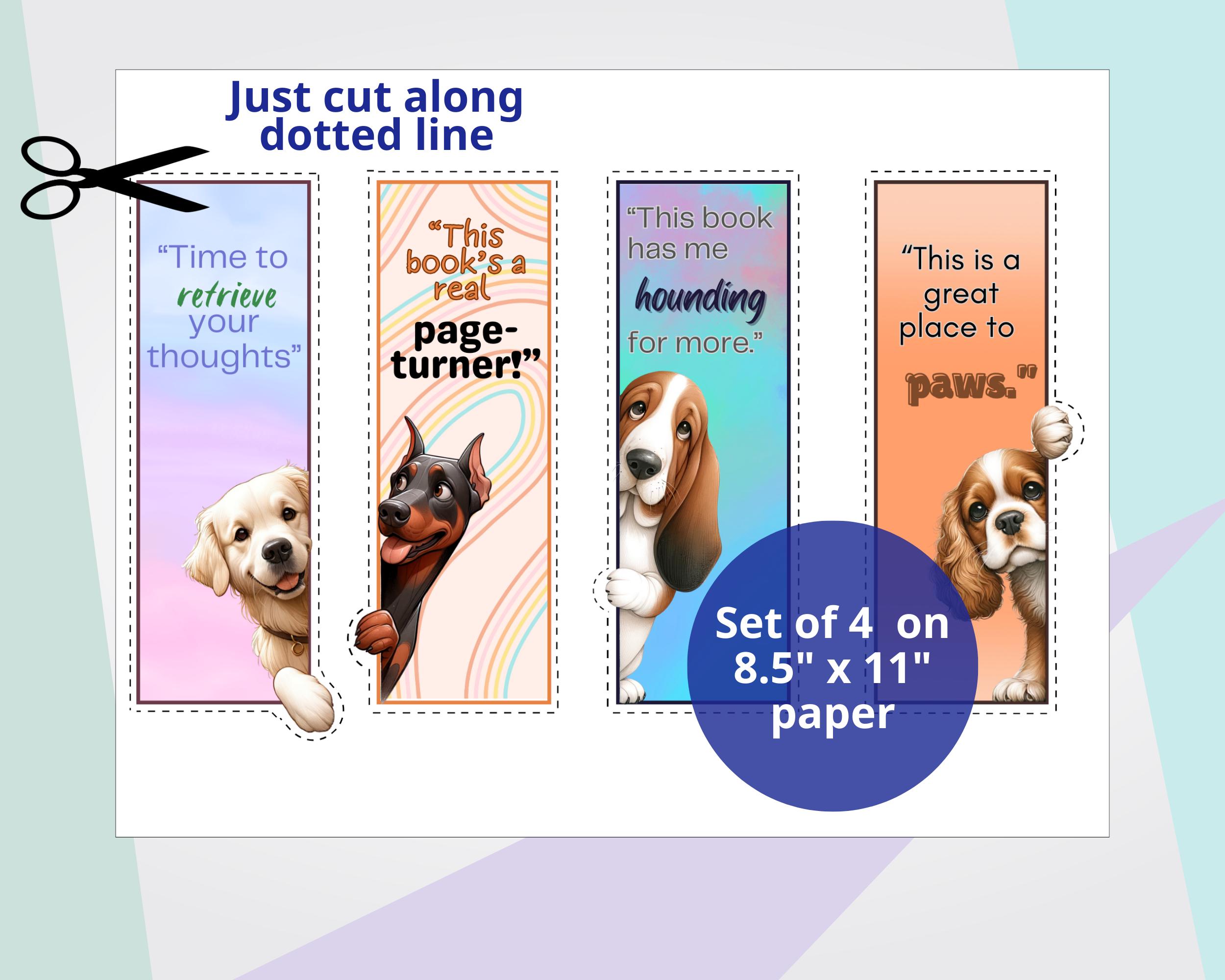 Dog Bookmark Set – Printable, Instant Download– Set of 4 Cute Designs ...