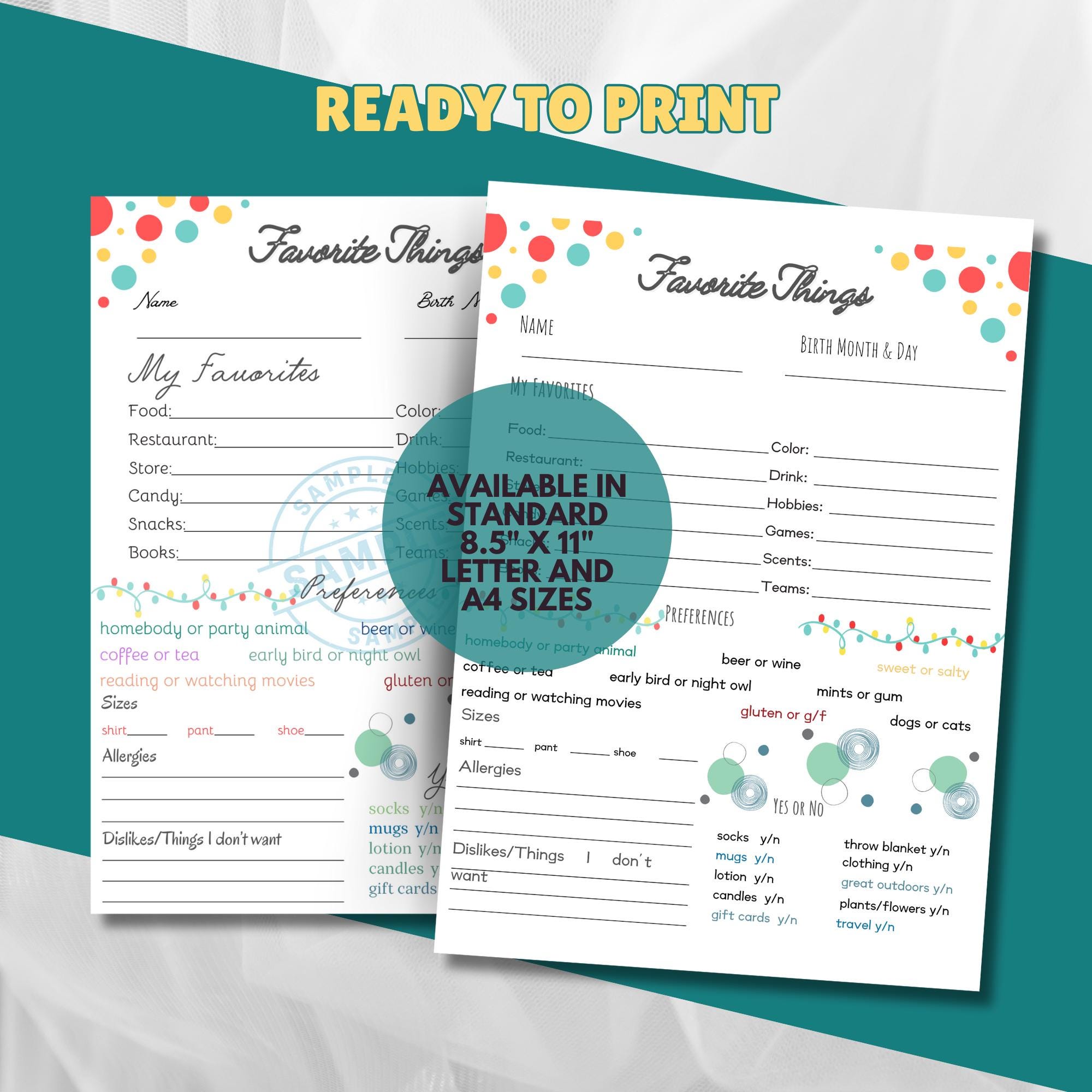 Employee Favorite Things Printable Wish List: Team Building (PDF) - Etsy