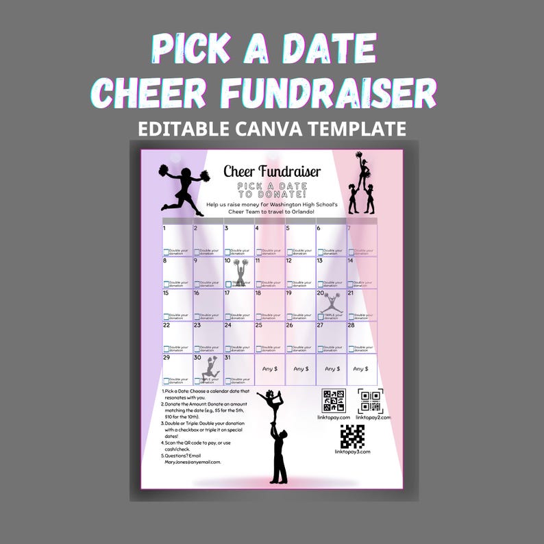 Cheer Fundraiser Flyer: Editable Calendar Template (canva) - Etsy
