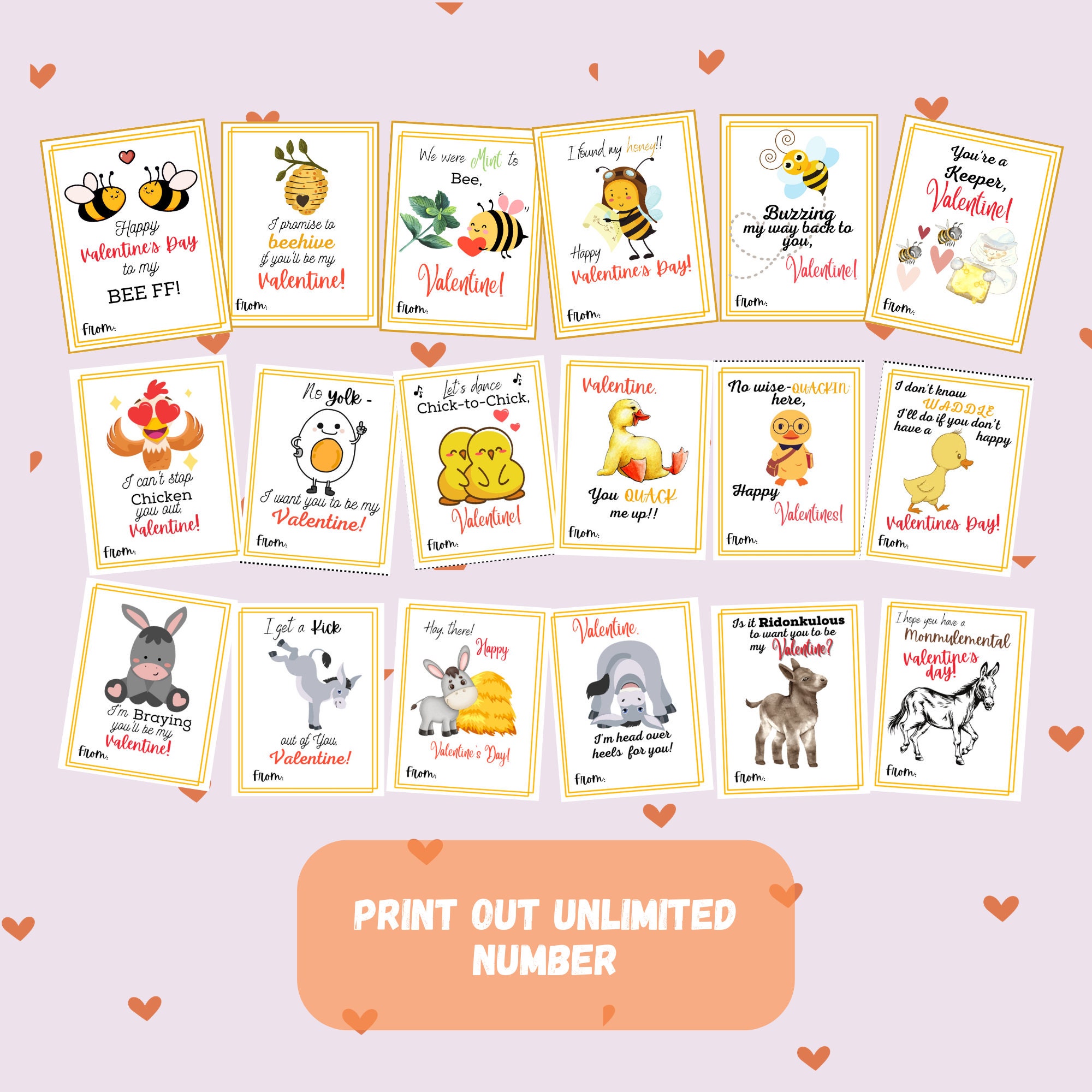 Printable Valentine Cards Bundle - Etsy