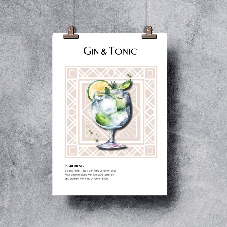 Gin and Tonic Print, Watercolor Cocktail Sign, Signature Drink Gin and ...