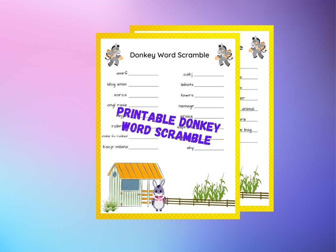 Printable Donkey Word Scramble, Activity, Classroom, Kid, Farm, PDF ...