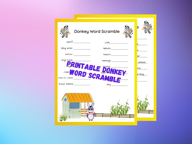 Printable Donkey Word Scramble, Activity, Classroom, Kid, Farm, PDF ...