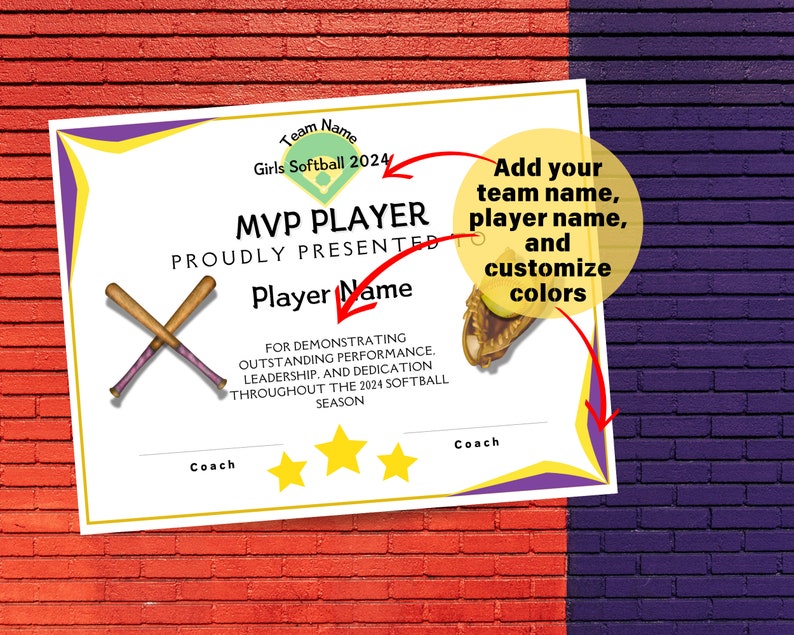 Editable Softball Award Certificates AND Ready to Print non-editable ...