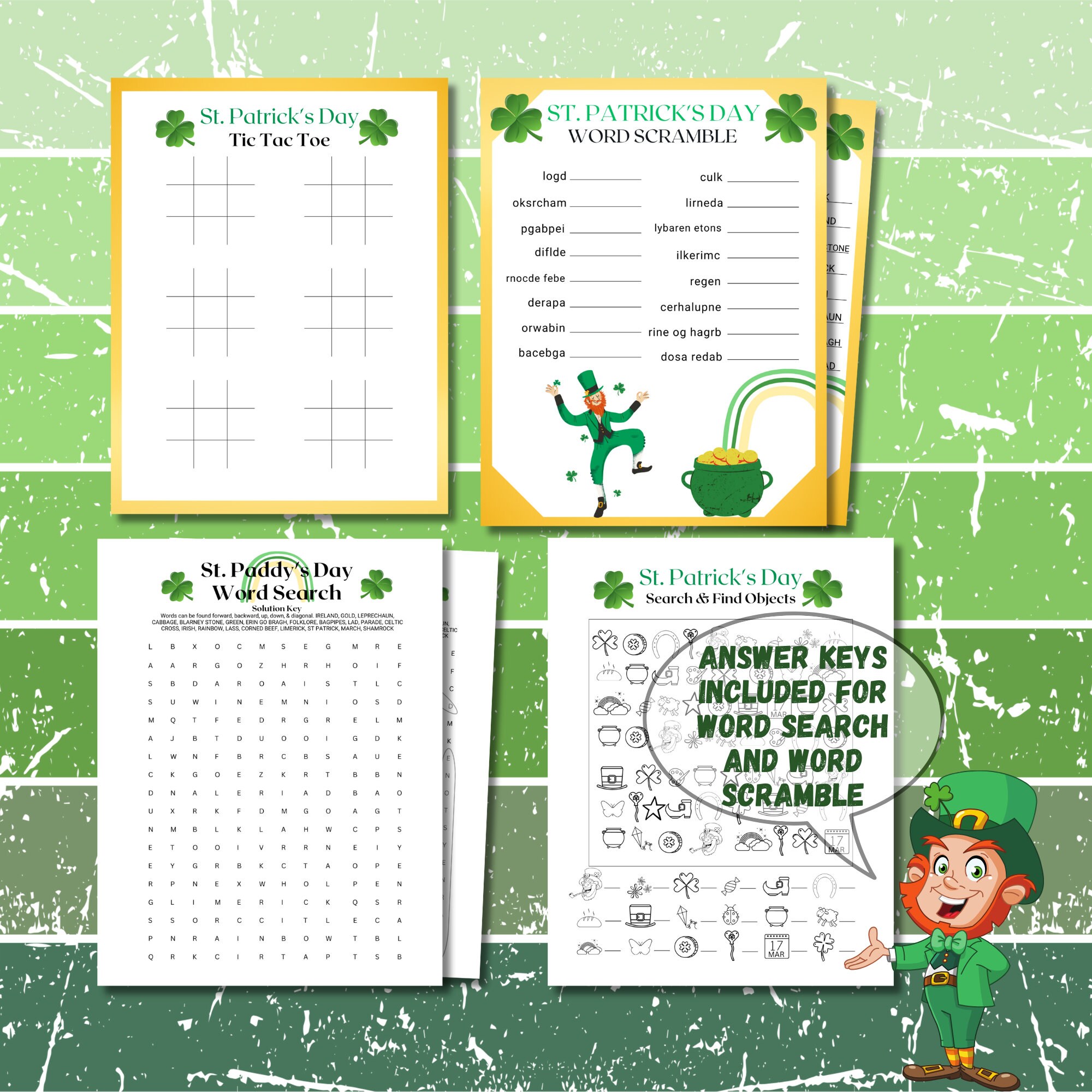 Printable St. Patrick's Day Activity Bundle, Tic Tac Toe, Word Search ...