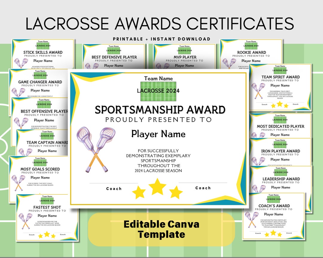 Lacrosse Award Certificates-editable and Ready to Print (non-editable ...