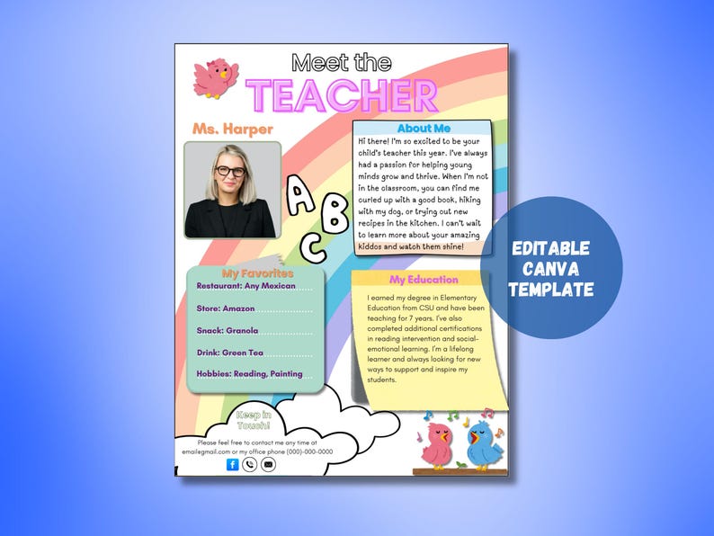 Meet the Teacher Template, Editable in Canva, Instant Download for ...