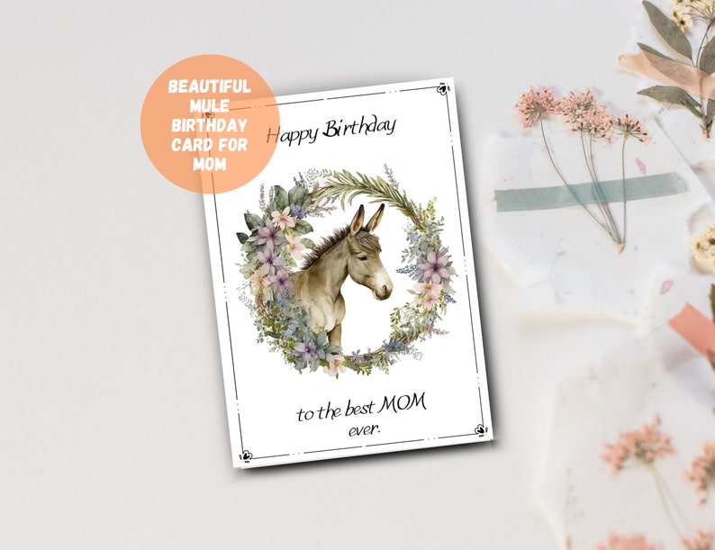 Beautiful Watercolor Mule Birthday Card for Mom Instant Download ...