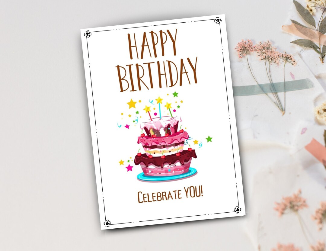 Fun Birthday Cake Card Perfect for Anyone, Instant Download PDF or JPG ...