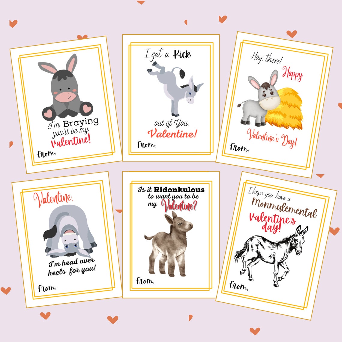 Adorable Donkey Valentine Printables - Etsy