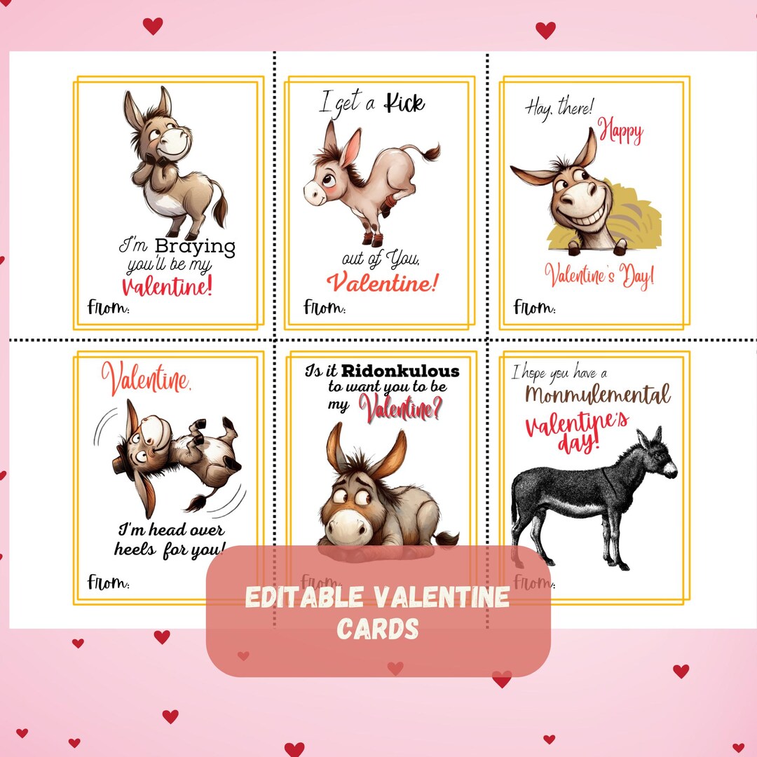 Editable Donkey Valentine Printables, Mule Valentines, Funny Valentines ...