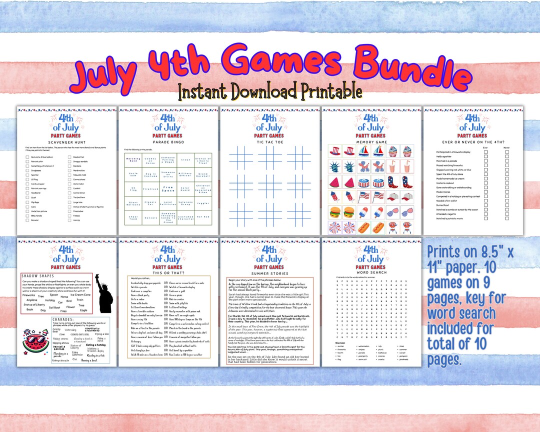 July 4th Fun Printable Pack: 10 Games With Cute Printer-friendly ...