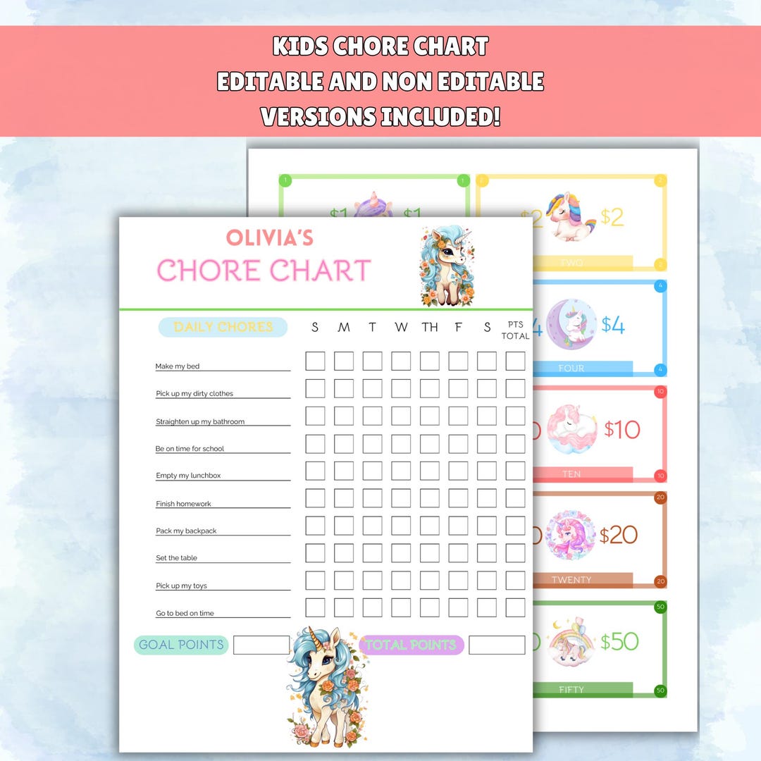 Chore Chart for Kids Editable Canva Template With Reward Bucks ...