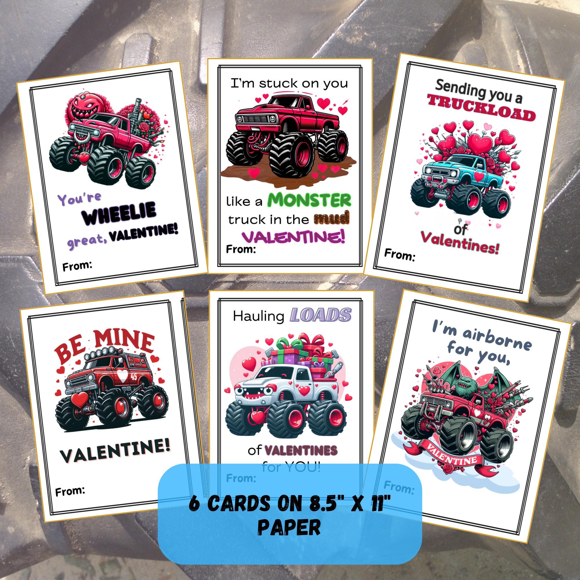 Monster Truck Valentine Printables, Valentines for Boys, Instant ...
